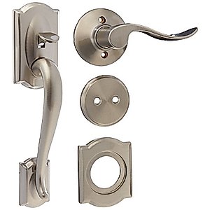 Schlage F93CAM619ACC(RH) Camelot Dummy Style Handle Set with Accent Interior Right Hand Lever, Satin Nickel