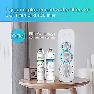 Waterdrop G3 Replacement Filter 1-Year Combo, Pack of 2 WD-G3-CF Filters and 1 WD-G3-CB Filter, Replacement for WD-G3-W, WD-G3P600 and WD-G3P800-W Reverse Osmosis System, New Logo Design