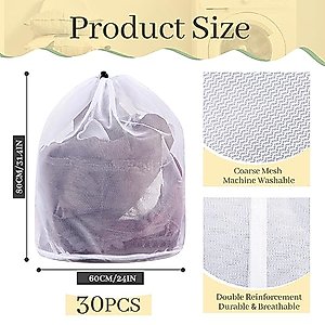 Fine Mesh Laundry Bag with Drawstring White Heavy Duty Mesh Bag Machine Washable Sheet Drawstring Bag Net Wash Bag Laundry Washing Bag for Delicates College Dorm, X-Large (12 Pcs)