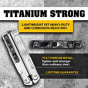 Donk! Titanium Pocket Clip. Made for Leatherman Free (P2, P4, T2 & T4) Curl & Bond. TC4 Titanium. Matte Finish. 2 Screws. 5 Custom Designs. Extra Carry Options - 'Numb Skulls Dark’