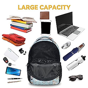 BEOIIBIRD Cat Backpack for Girls, 16 Inch Blue Backpacks for School, Cute Lightweight Bookbags for Kids