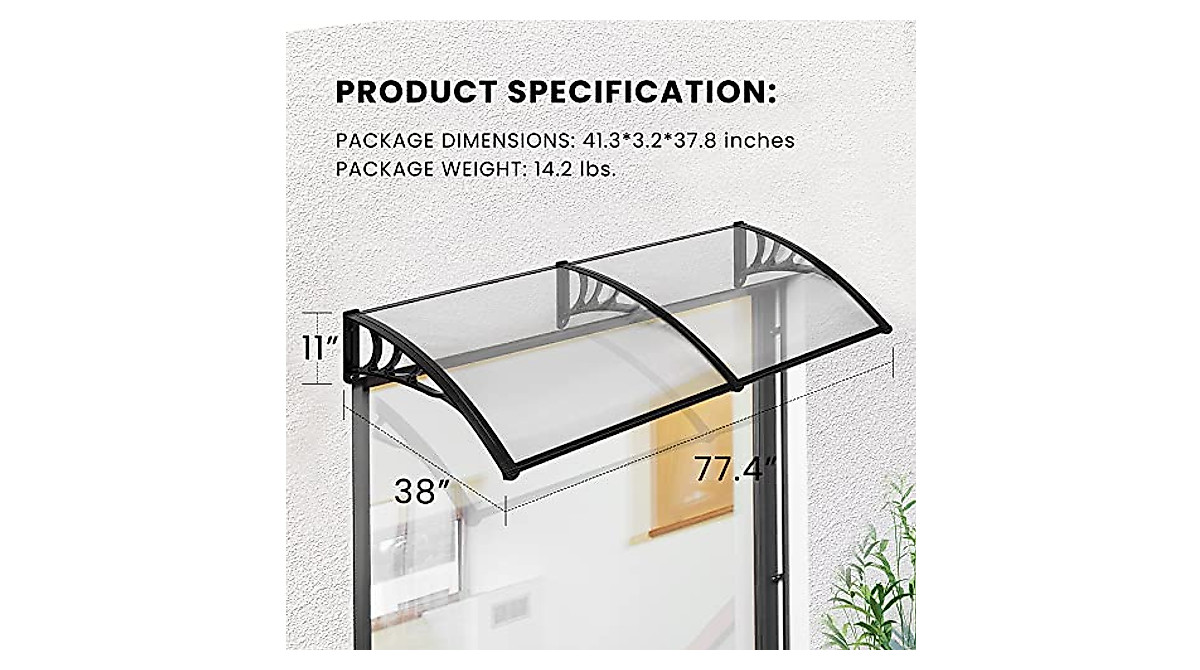VIVOHOME Polycarbonate Window Door Awning - 40x80 Inch Clear Canopy