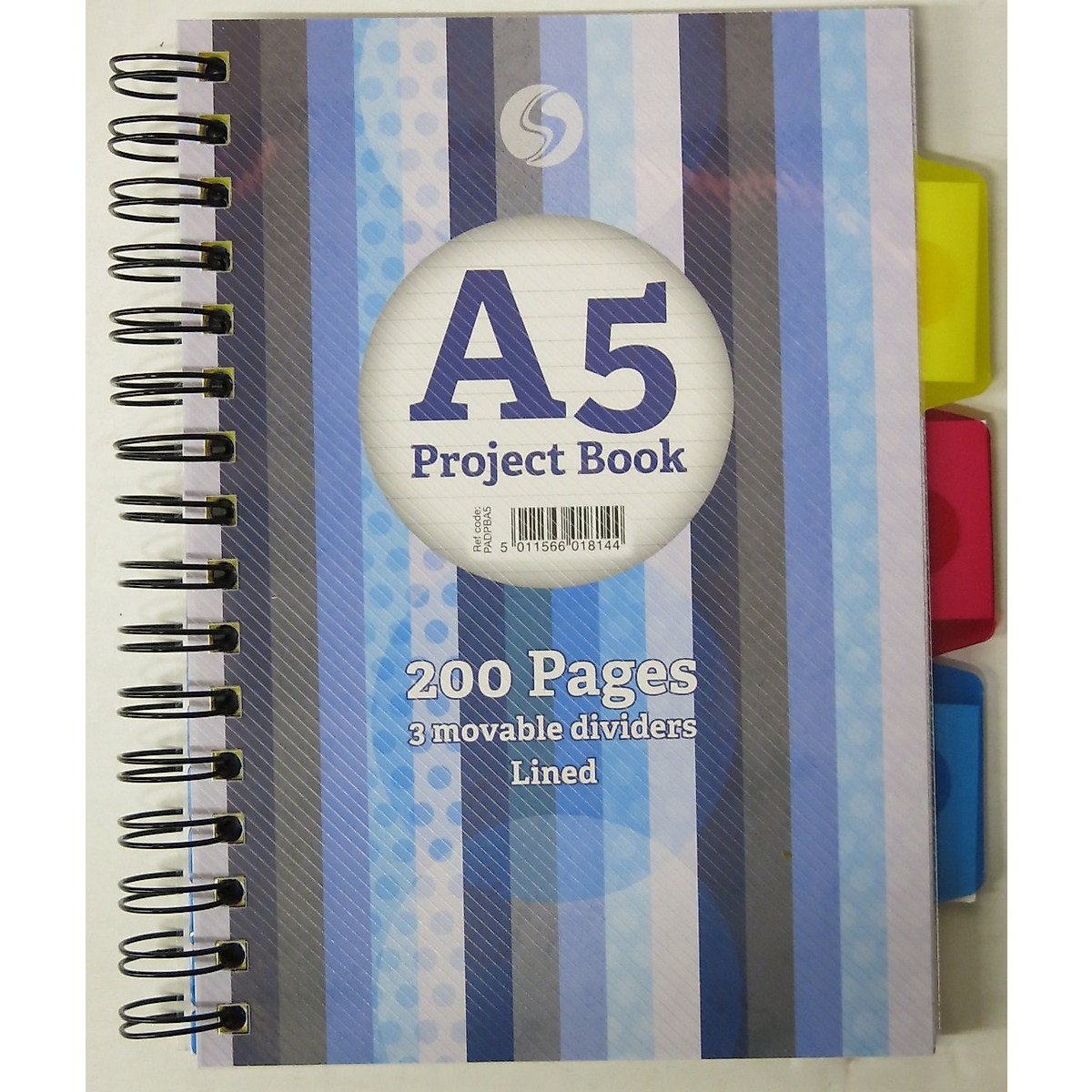 Silvine A5 project book 200 pages with 3 part dividers lined spiral book