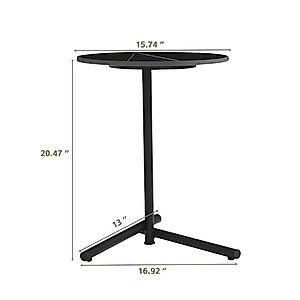 JACH Simplify Round Pedestal Accent Side Table, Minimalist Rock Board Side Table for Living Room, Bedroom, Suitable for Pairing with Sofas, 21" x 17" x 16", (Black)