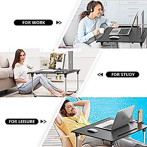 Laptop Bed Table, AboveTEK 25.6"x 19.29" Large Foldable Laptop Desk for Bed w/ Storage Drawer, Phone Holder, Book Tablet Stand, Cup Holder - Heavy Duty Lap Desk for Adults Bed & Sofa(Black)