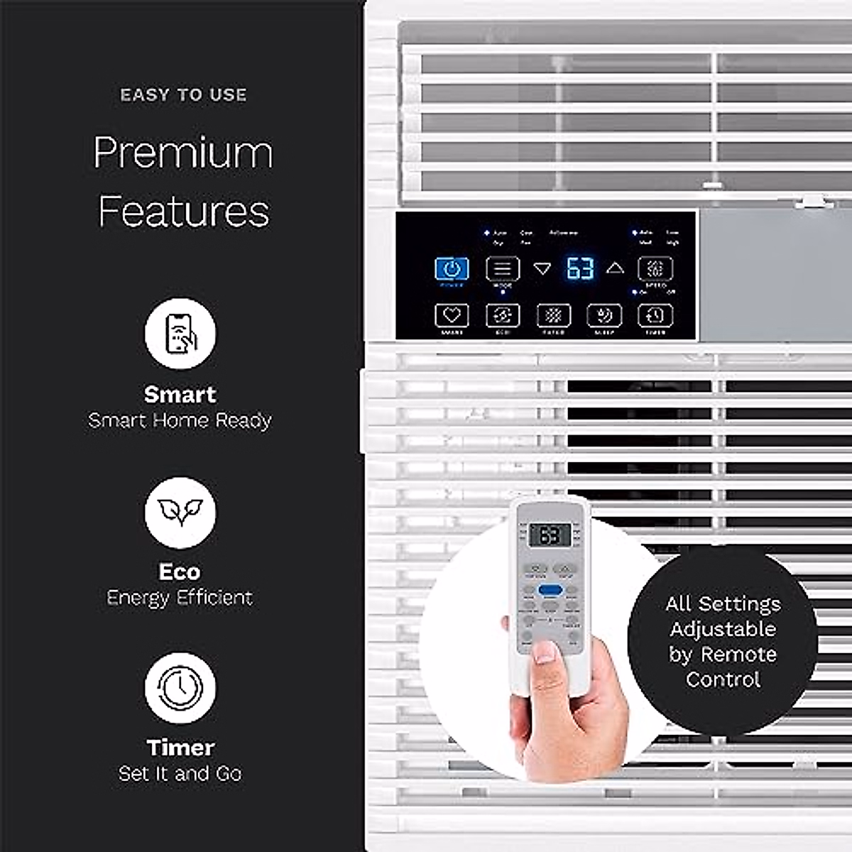 hOmeLabs Window Air Conditioner 10000 BTU - Smart Control, Eco Mode, LED Control Panel - Low Noise, Remote Control - Compatible with Alexa/Google Assistant - White - Ideal For Rooms up to 450 Sq. Ft.