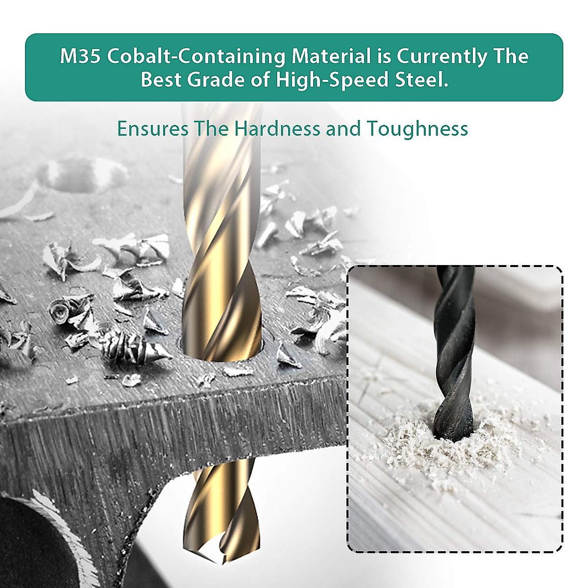 Enegitech Twist Drill Bit Set, Size 1/32" - 1/2", Jobber Length Drill Bit Kit, M35 HSS High Speed Steel for Stainless Steel Hard Metal Cast Iron Wood Plastic 25 Pcs