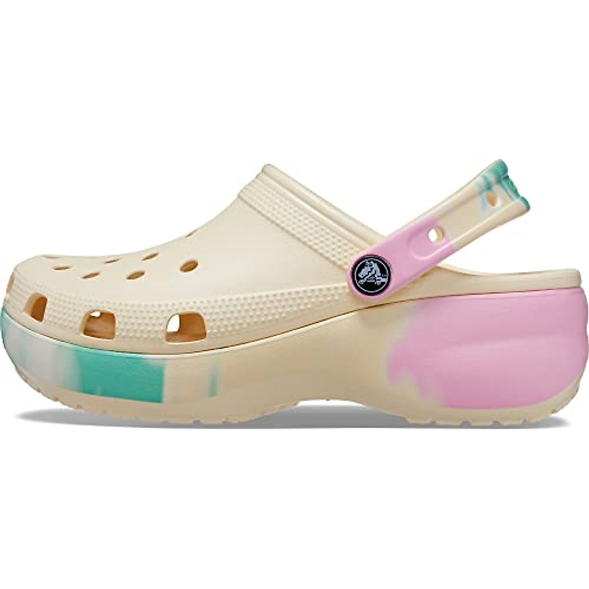 Crocs Women's Classic Graphic Platform Clogs, Platform Shoes, Vanilla/Multi, 8 Women