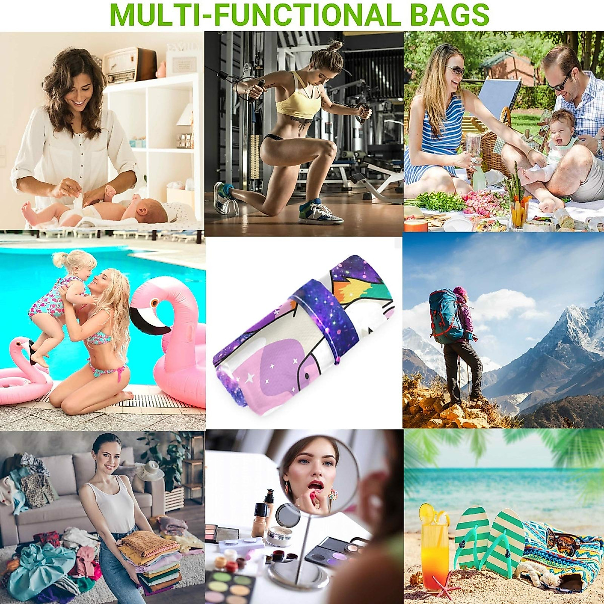 visesunny Fun Unicorn Galaxy Night Print 2Pcs Wet Bag with Zippered Pockets Washable Reusable Roomy for Travel,Beach,Pool,Daycare,Stroller,Diapers,Dirty Gym Clothes, Wet Swimsuits, Toiletries