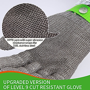 Aillary Level 9 Cut Resistant Kitchen Glove,Food Grade,Machine Washable,Stainless Stell Wire Metal Mesh Safety Work Glove for Mandolin,Meat Cutting,Oyster Shucking,and Wood Working (Large)