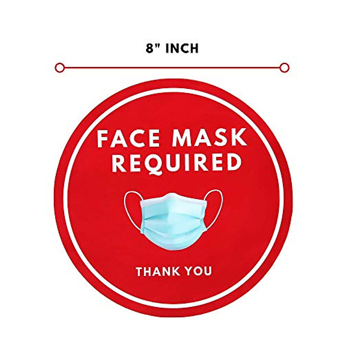 Face Mask Required Sign Sticker 2 Pack 8x8” Inch Peel & Stick Vinyl Decal Wall & Floor Sticker | Wear Face Mask Public Safety Signage for Customers, Business, Offices, Storefronts | No Mask No Entry