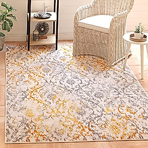 SAFAVIEH Madison Collection 6'7" x 9'2" Cream / Orange MAD608K Boho Chic Distressed Non-Shedding Living Room Bedroom Dining Home Office Area Rug
