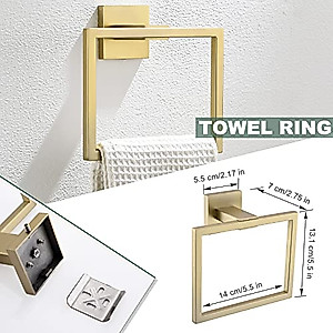 Brushed Gold Bathroom Towel Bar Sets Premium Stainless Steel 4-Piece Bathroom Hardware Set Wall Mounted Square Bathroom Accessories Kit