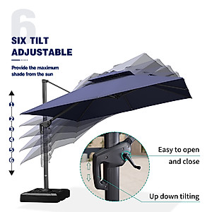 PURPLE LEAF 10FT Cantilever Outdoor Umbrellas Large Patio Umbrella Hanging Double Top Square Offset Umbrella with 360°Rotation Tilting Umbrella Outdoor Patio, Navy Blue