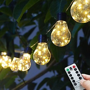 Janchs 14ft Battery Operated 20 Hanging Bulb 100 LED String Lights, Vintage Commercial Battery Outdoor Lights for Indoor Outdoor Decorations Home, Bedroom, Patio, Balcony, Christmas Party (8 Modes)
