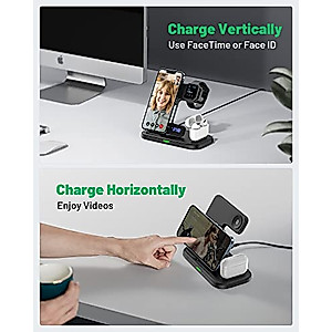 INIU 3 in 1 Wireless Charging Station, 15W Fast Phone Wireless Charger Stand Dock for Apple Watch Charger Stand Series 8 7 6 5 4 3 SE Ultra, iPhone 14 13 12 11 Pro Max Mini, Airpods Pro (with Adapter)