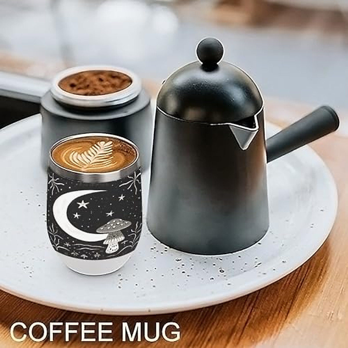 OPTKSNCU 304 Stainless Steel Insulated Cup with Lid, Moon Mushroom Print Durable, And Easy to Clean – Ideal for Home, Office, And Gift Giving