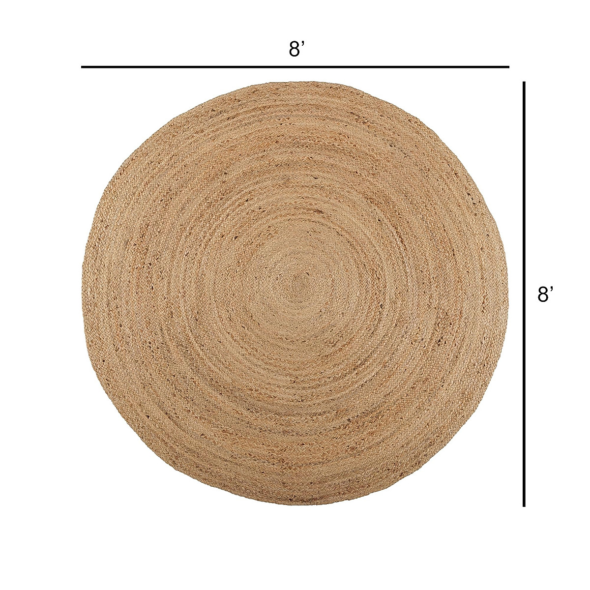 REDEARTH Round Area Rug - Hand Woven Braided 100% Natural Jute - Artisan Made Reversible Boho Jute Rugs for Bedroom - Kitchen - Living Room - Farmhouse - Aesthetic Home Decor (8' Feet - Natural)