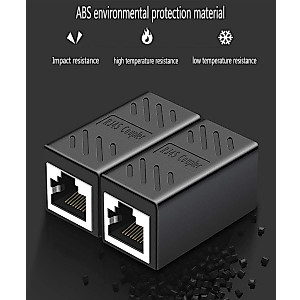 RJ45 Coupler, PLUSPOE 2 Pack Ethernet Cable Extender Inline LAN Connector Plugs for Cat5 Cat5e Cat6e Cat7 Cable, Female to Female (Black)