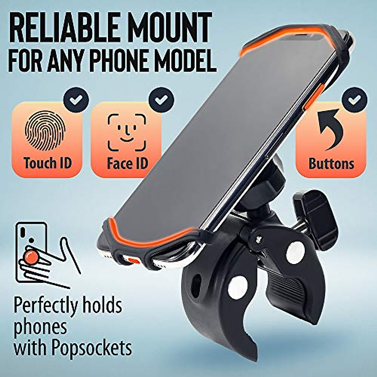 Upgraded 2023 Bicycle & Motorcycle Phone Mount - The Most Secure & Reliable Bike Phone Holder for iPhone, Samsung or Any Smartphone. Stress-Resistant and Highly Adjustable. +100 to Safeness & Comfort