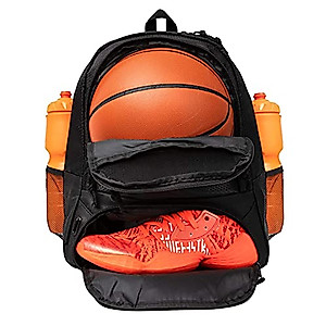 ERANT Basketball Backpack - Extra Large Sports Bag with Separate Ball and Shoe Compartment - Durable Design - Suitable for Boys and Girls - Black