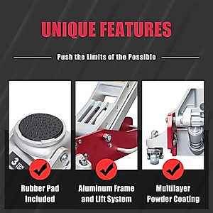 BIG RED AT830003XLR Torin Low Profile Economic Aluminum Service/Floor Garage Jack with Quick Lift Pump, 3 Ton (6,000 lb) Capacity, Red