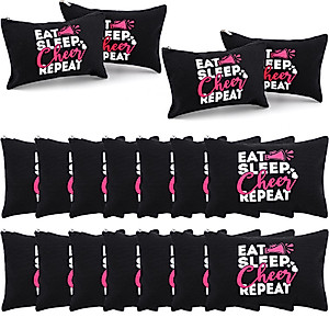 12 Pieces Cheer Makeup Bag Bulk Cheer Gifts for Cheerleaders Canvas Cheer Makeup Case Portable Travel Cheerleading Case for Girls Zipper Makeup Pouch for Women Teammates Toiletry Accessories, Black