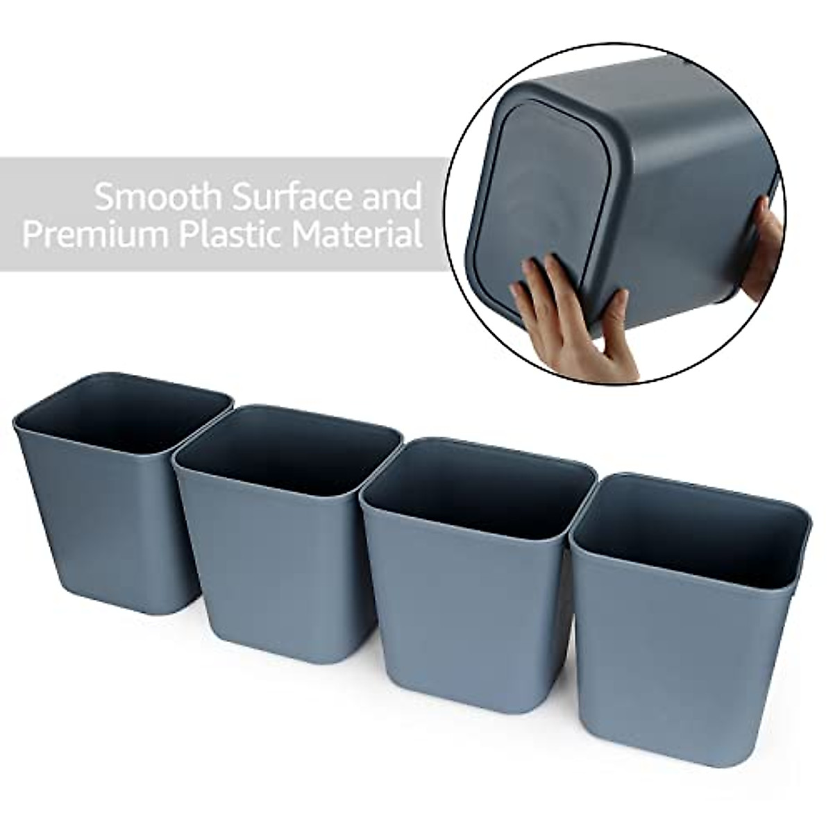 ZOFORTY 4 Pack Slim Plastic Trash Can Wastebasket 1.5 Gallon Small Garbage Bin Rectangle Trash Bin Waste Basket for Office Bathroom Bedroom Home Kitchen Dorm - 10” High