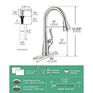 APPASO Patented Kitchen Faucet with Pull Down Sprayer and Soap Dispenser - Single Handle Stainless Steel Brushed Nickel High Arc Pull Out Kitchen Sink Faucets with Deck Plate