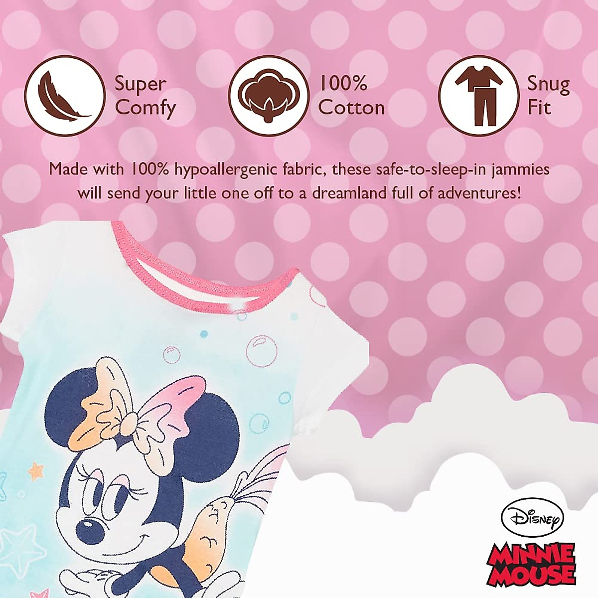 Disney Girls' Minnie Mouse 2-Piece Snug-Fit Cotton Pajamas Set, MERMAID MINNIE, 18M