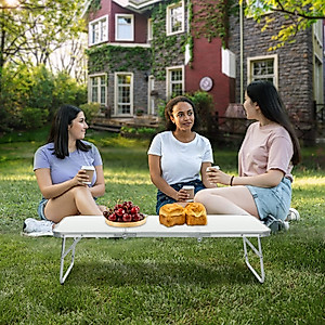 Moosinily Small Camping Table 3FT Folding Picnic Table Foldable Low Camp Table Portable Short Aluminum Outdoor Floor Short Beach BBQ White 35.2×15.7 inch