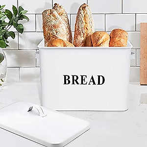 E-far Bread Box, Metal Bread Box with Lid for Kitchen Countertop, Large Bread Bin Holder Storage Container - 13" x 9.8" x 7.3" - Holds 2+ Loaves, Modern Farmhouse & Vintage Style - White