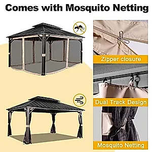 OLILAWN Gazebo 12x16, Outdoor Hardtop Gazebo with Large Aluminum Frame, Galvanized Steel Double Top Gazebo with Ventilation, All-Weather Metal Gazebo with Mosquito Nettings, for Patios Gardens Lawns