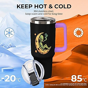 Space Weed Smoking Moon Alien 40 Oz Car Cup Stainless Steel Travel Mug Leak-Proof Insulated Tumbler with Handle Violet-style