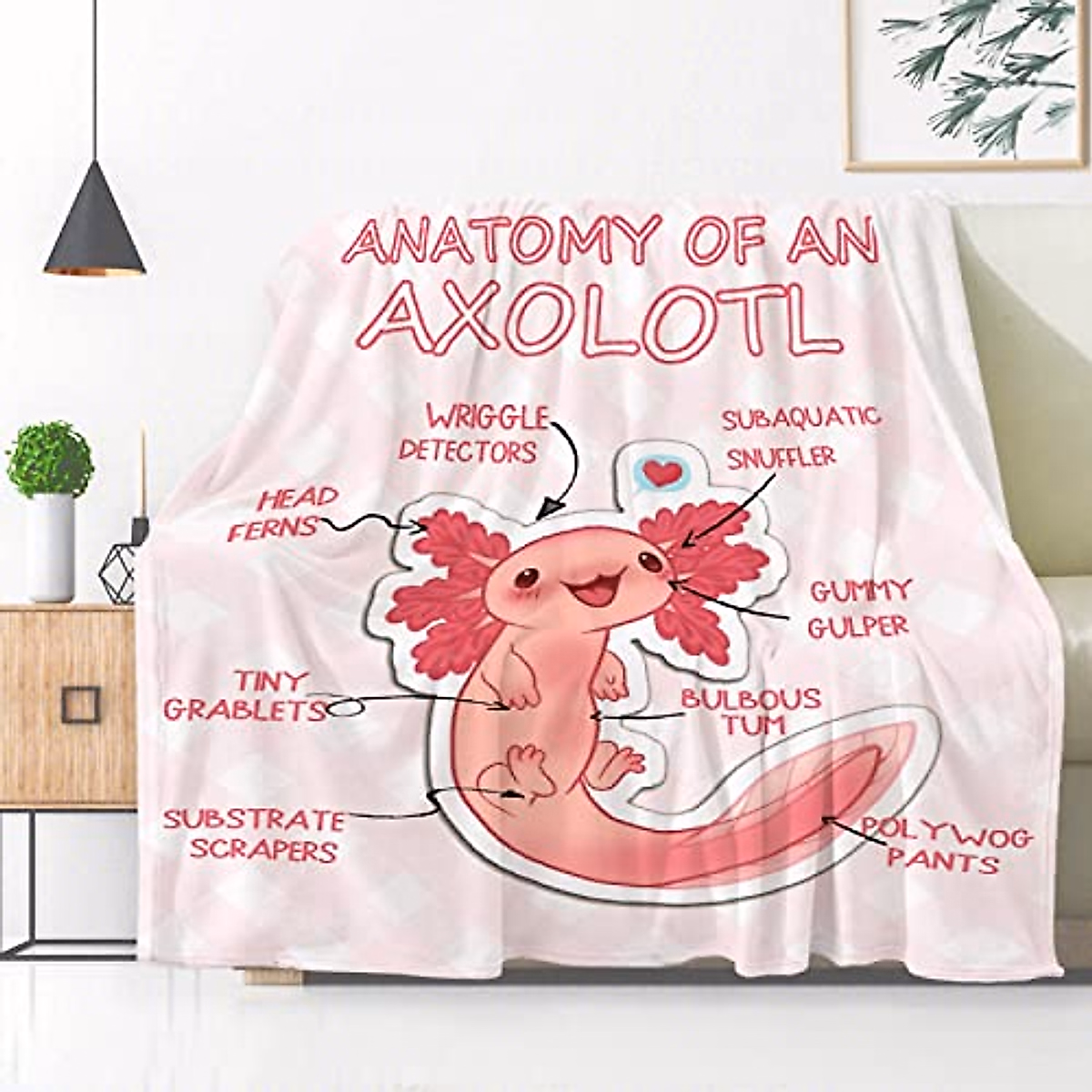 Anatomy of an Axolotl Blanket Throw, Mexican Salamander Flannel Fleece Blanket Perfect Axolotl Lover Gift, Lightweight Soft Animal Blanket Suit for Sofa Bed Couch Travel 40"x30" XS for Pet