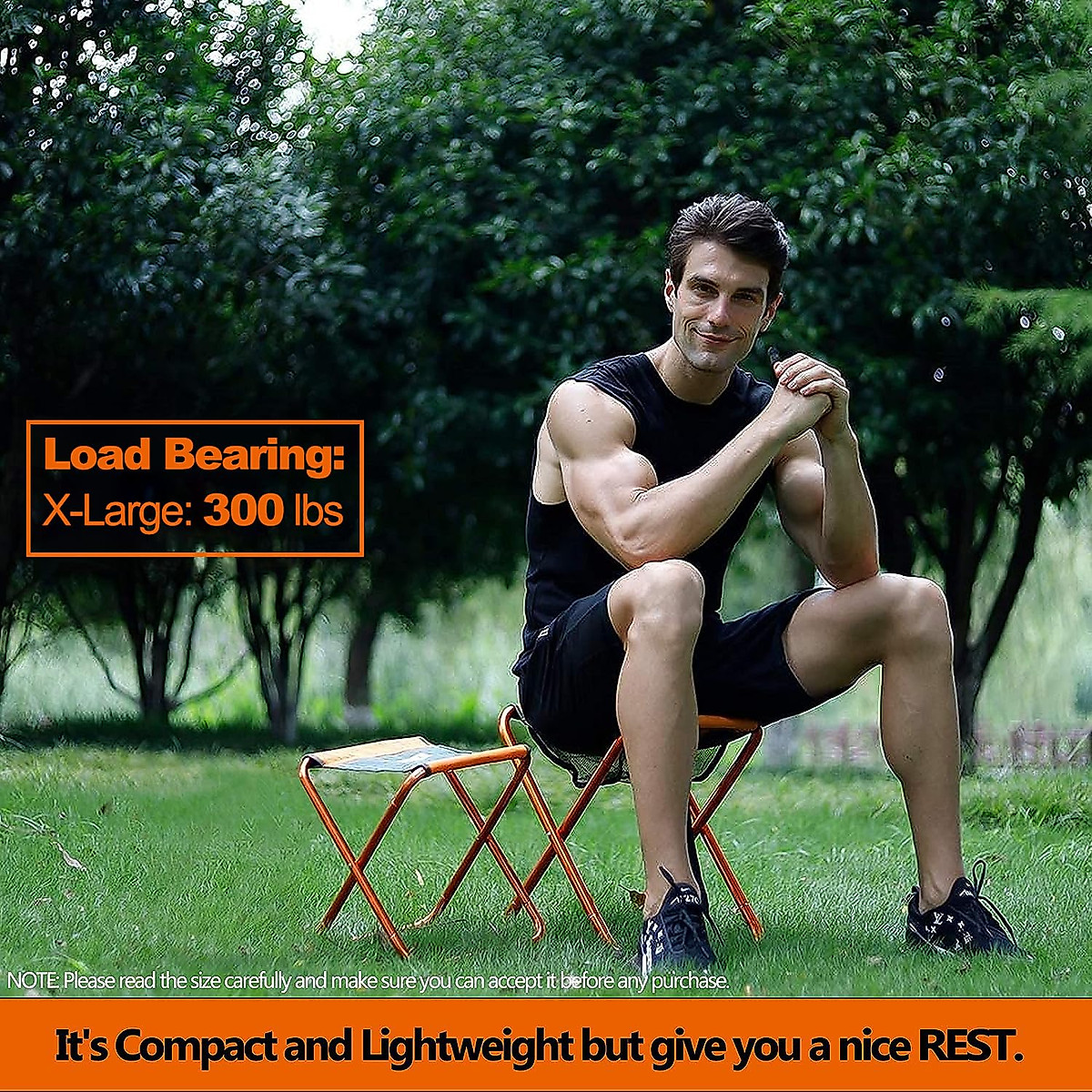 spofine Folding Camping Stool, Sturdy Portable Chair for Adults, Foldable Stool for Fishing, Hunting, Travel, Backpack(Size：XL)