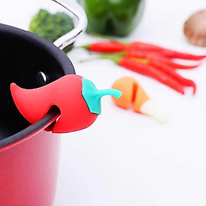 Hemoton Pot Lid Holder, 10pcs Chili Shape Spill-Proof Silicone Lid Lifters for Soup Pot, Lid Lifter for Pots and Pans Lid Stand Heat Resistant Holder, Pot Lid Lifts, Kitchen Tools Preventer