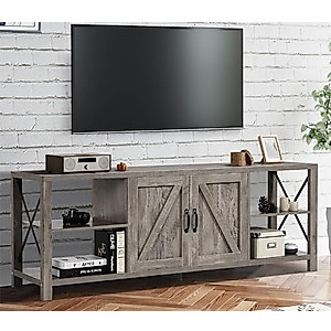 4 EVER WINNER 70" Farmhouse TV Stand for 70 75 80 Inch TV for Living Room, Industrial & Rustic Farmhouse Entertainment Center for 75 Inch TV with Storage and Shelves, Long TV Stand Console, Grey Wash