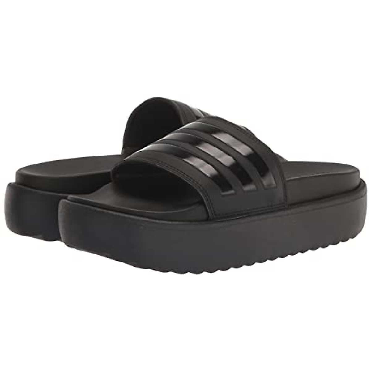 adidas Women's Adilette Platform Slide Sandal, Black/Black/Black, 7
