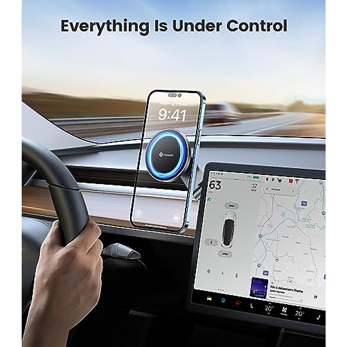 VICSEED Tesla Phone Mount【Strongest Magnet Power】MagSafe Car Mount for Tesla Model 3 Model Y, Foldable Hidden Phone Holder Fit for All Phone, Tesla Model 3 Accessories