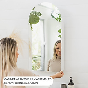White Arch Medicine Cabinet With Mirror, Recessed Or Surface Mount Medicine Cabinet With Mirror -16" x 27", Small Medicine Cabinet For Bathroom Mirror Cabinet Frameless Bathroom Mirror With Storage