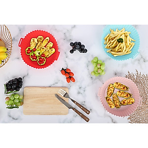 8inch Silicone Reusable Air Fryer Liner Non-stick Airfryer Pot Air Fryer Accessories Dishwasher Safe Baking Parchment (pink)