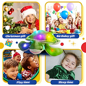 Glow Guards 14'' Light up Sea Turtle Stuffed Animal LED Soft Ocean Life Plush Toy Pillow with Colorful Night Lights Glowing Birthday Children's Day Gifts for Toddler Kids