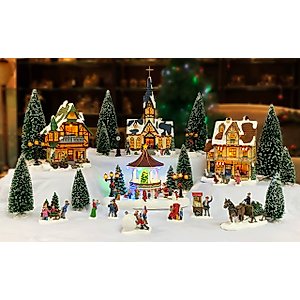 MOMENTS IN TIME Christmas Village 30 pc Set, with LED Lights, Battery Operated (not Included)