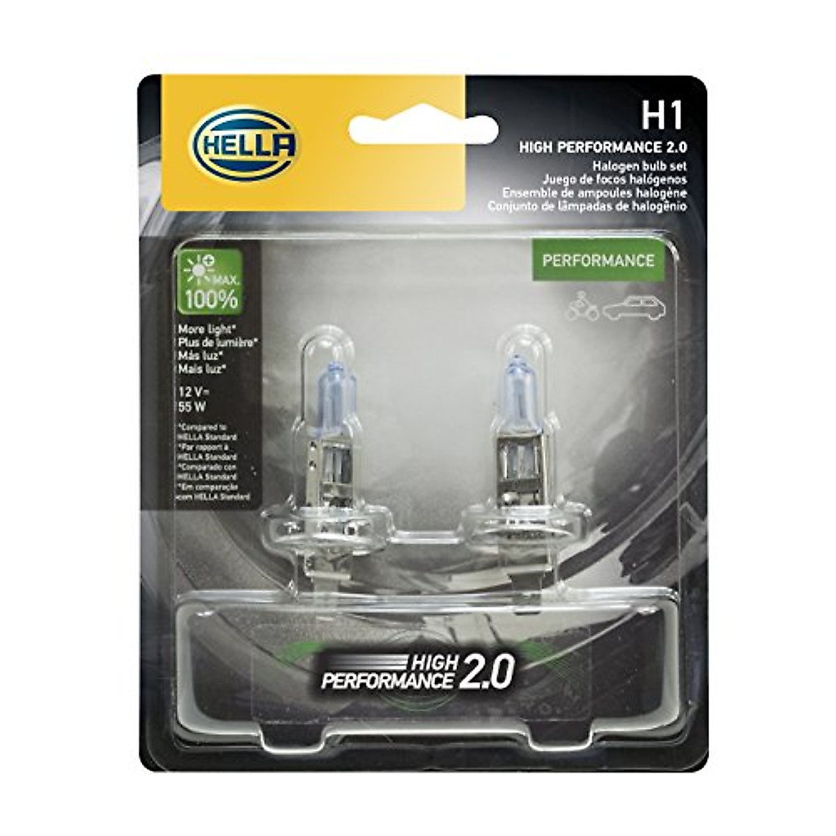 HELLA H1 2.0TB High Performance Bulb, 12V, 55W, 2 Pack