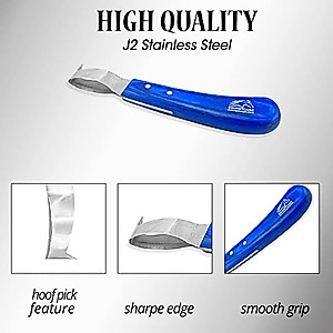 Equine Care Razor Edge Hoof Knife Sharpened Stainless Steel Blade and Sheet Handle Loop Knife (With Hoof Pick) Farrier Tools.