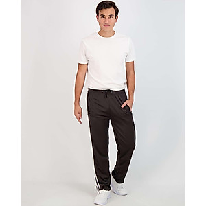 Real Essentials Men's Mesh Athletic Active Gym Workout Open Bottom Sweatpants Pockets Sports Training Soccer Track Running Casual Lounge Comfy Jogging Quick Dry Drawstring Pants- Set 5, L,Pack of 3