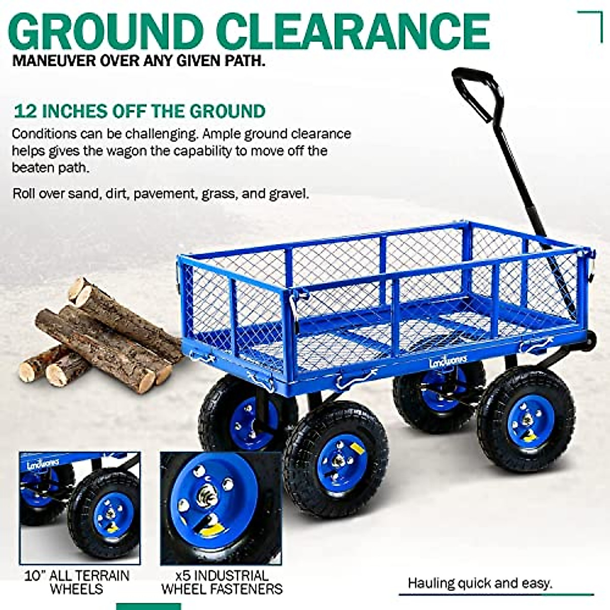 Landworks Leaf-Snow Blower Wheeled Walk Behind & Lawn & Garden Utility Cart/Beach Wagon [Bundle Deal]