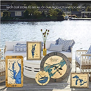 Sea & Soul Lake Livingston 3-D Nautical Wood Chart 12" Wall Clock, Handcrafted in The USA, Topographic Water Map Clock, Carved Lake Art Wall Clock, Coastal Décor (Blue Green)