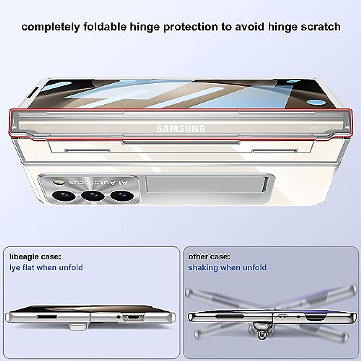 Libeagle Compatible with Samsung Galaxy Z Fold 5 Case with Innovative Hinge Protection, Detachable S Pen Holder & Capacitance Pen, Non-Yellow Clear Back, Screen Protector, Stand Cover 5G 2023, Silver